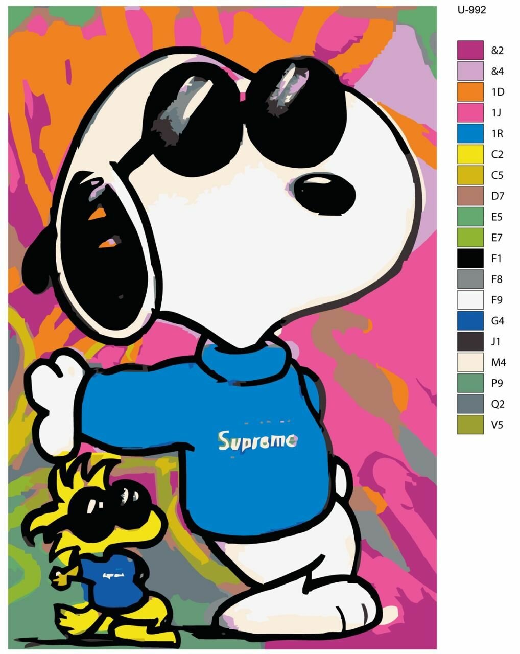 Картина по номерам U-992 "Неон Арт. Снупи (Snoopy)" 80x120 см