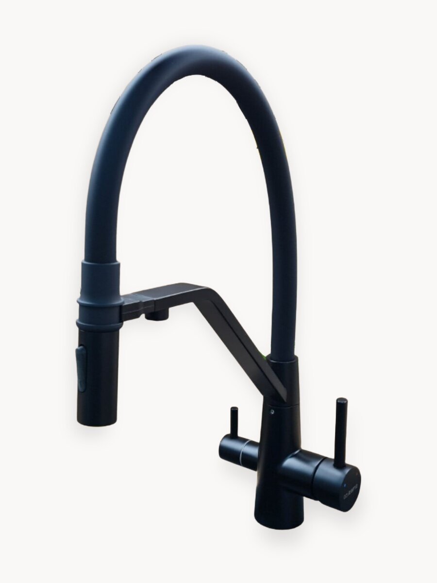 Смеситель для кухни Smesico SMC-160 с гибким поворотным изливом под фильтр, матовый черный , нержавеющая сталь