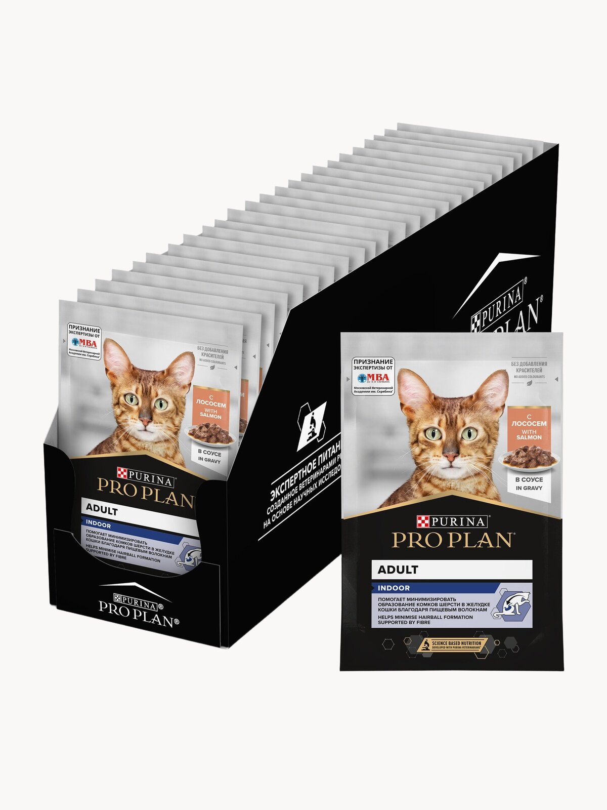 PRO PLAN INDOOR пауч для взрослых домашних кошек (в соусе) Лосось, 85 г. упаковка 26 шт