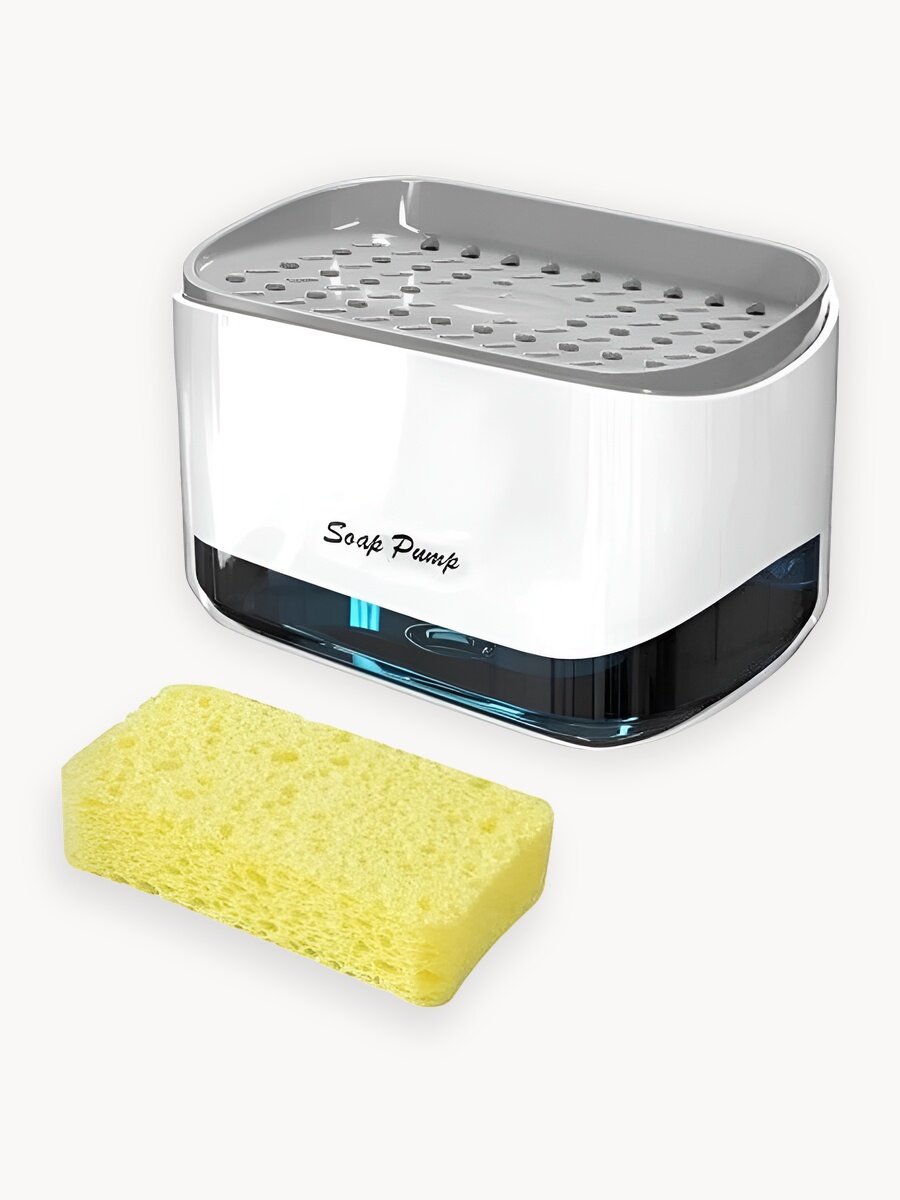 Диспенсер для жидкого мыла для мытья посуды с контейнером и губка с резинкой