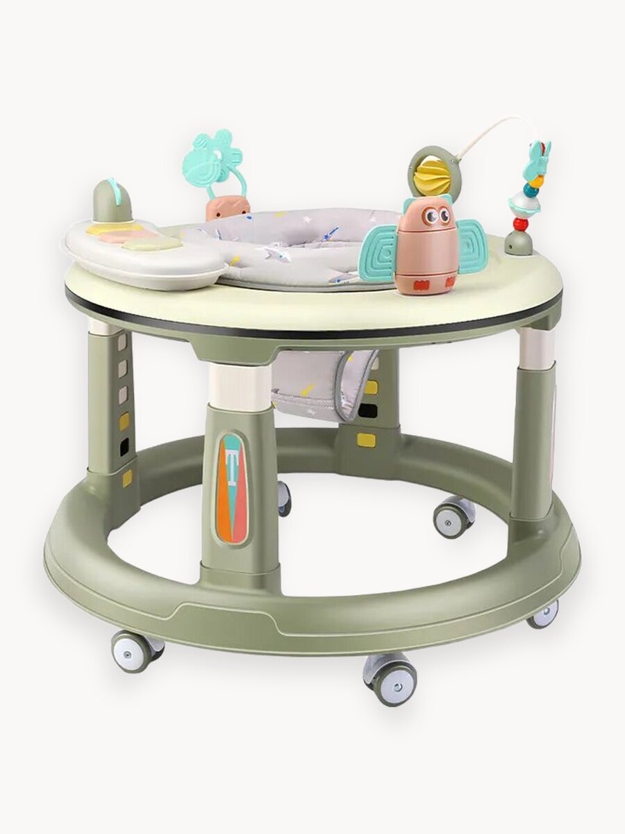 Ходунки детские с 6 мес 4 в 1, Ходунки каталка для мальчиков. девочек с игровой панелью и музыкой, до 20кг, Оливковый