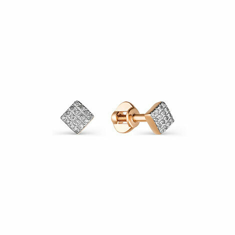 Серьги пусеты GOLDEN EAGLE, красное золото, 585 проба, бриллиант