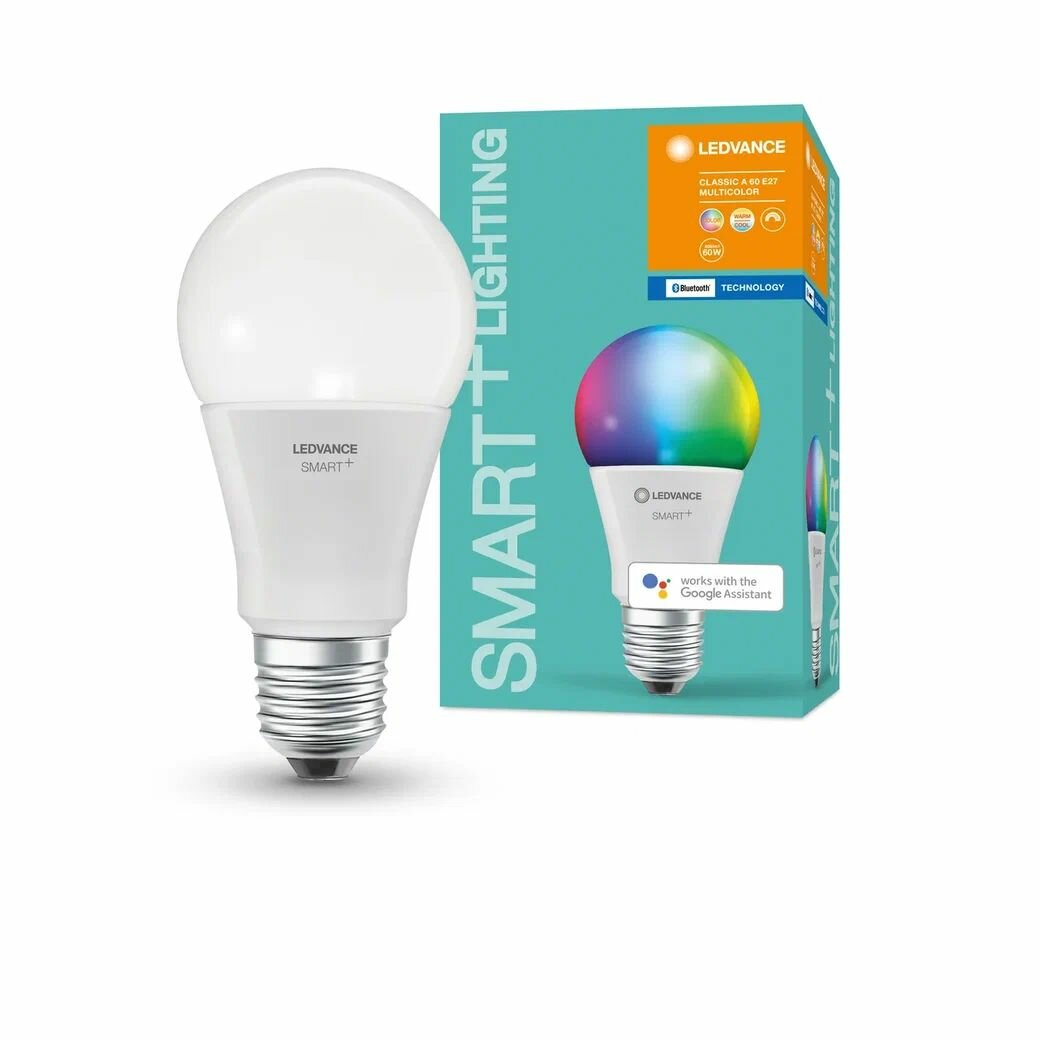 Умная лампочка светодиодная LEDVANCE / OSRAM SMART+ A, E27, 9Вт, 2700-6500K, 806лм, RGB мультицвет, диммируемая