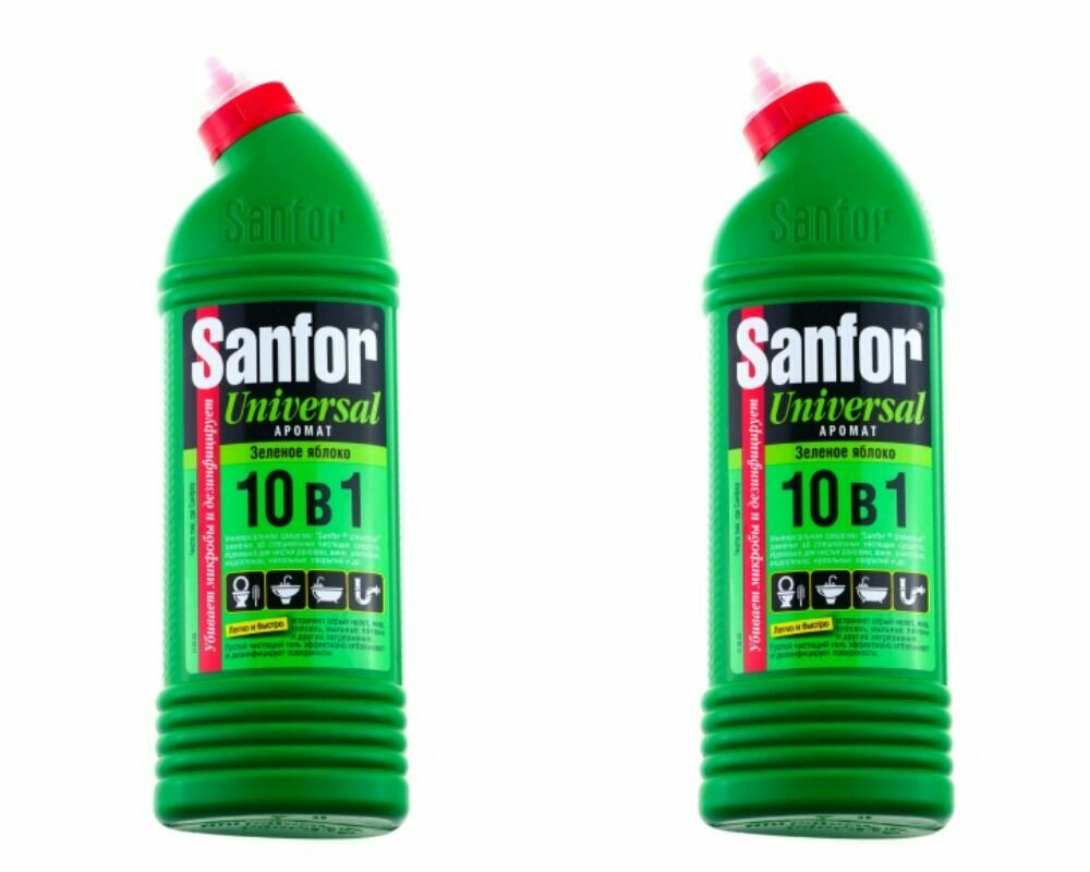 SANFOR Средство для чистки и дезинфекции UNIVERSAL 10в1, Зеленое яблоко, 1500 мл, 2 шт