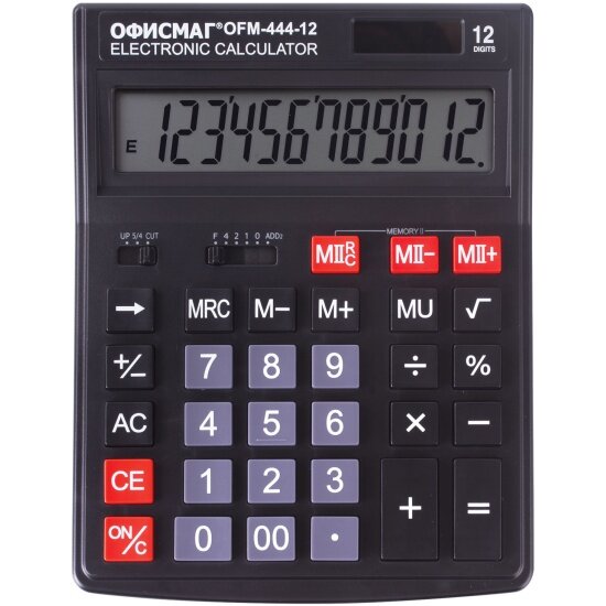 Калькулятор настольный Офисмаг OFM-444 (199x153 мм), 12 разрядов, двойное питание, черный, 250459