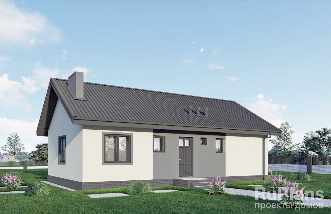 Одноэтажный дом с тремя спальнями и отделкой штукатуркой. (84 м2, 10м x 13м) Rg6325