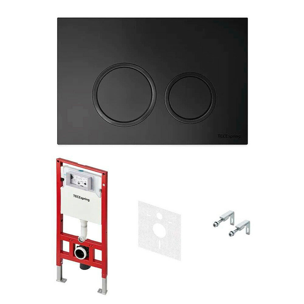 Инсталляция Tece Spring для подвесного унитаза с кнопкой черной со звукоизоляцией (S955104/S401104)