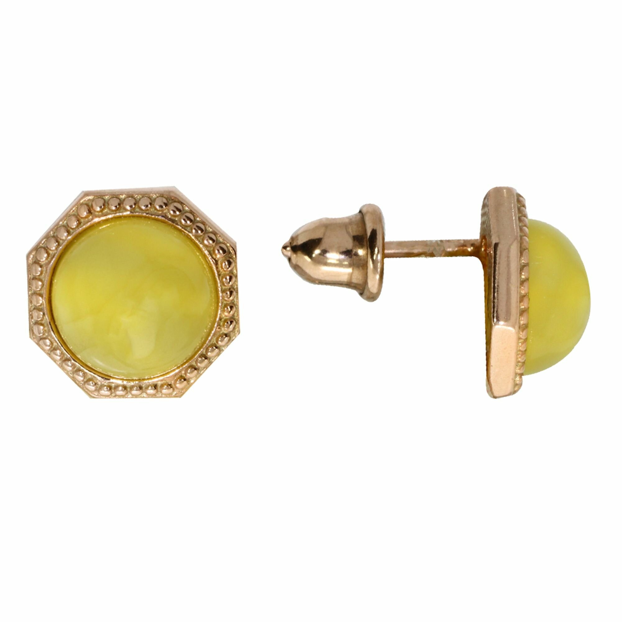 Серьги пусеты, серебро, 925 проба, золочение, янтарь