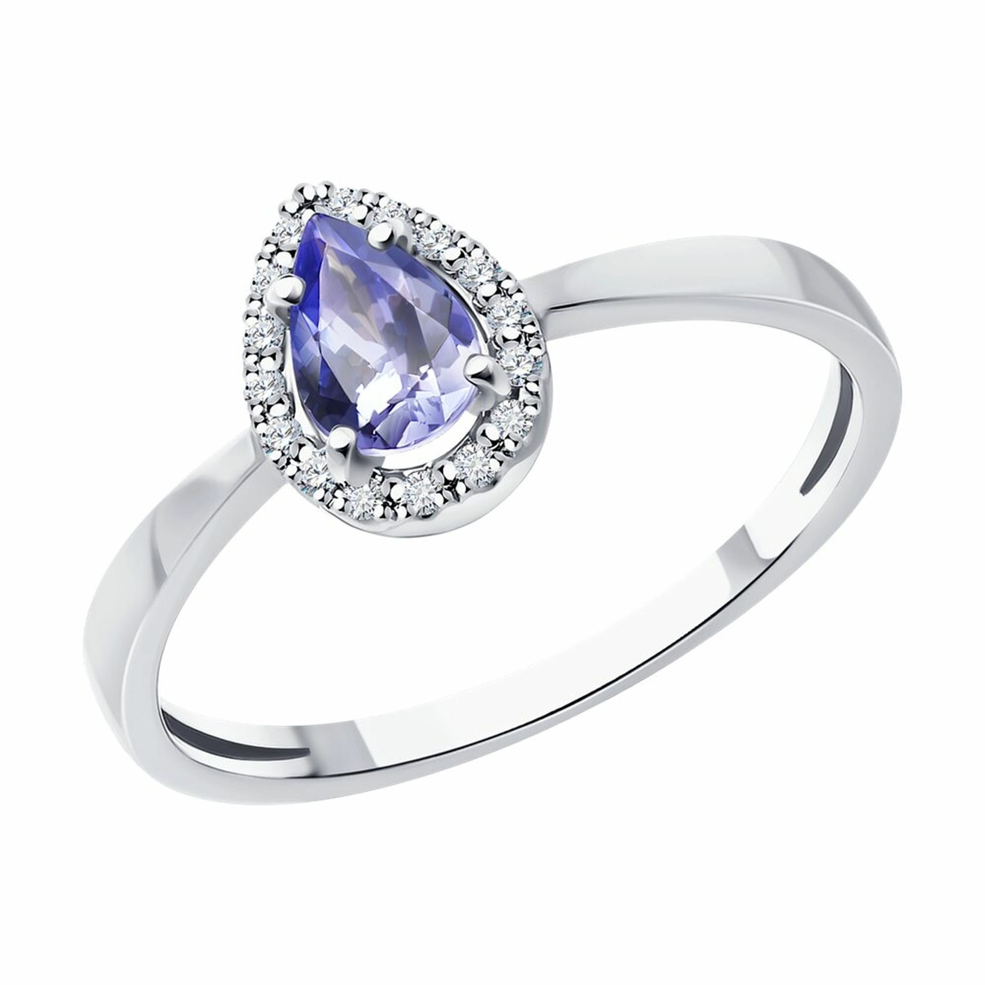Кольцо, белое золото, 585 проба, бриллиант, танзанит