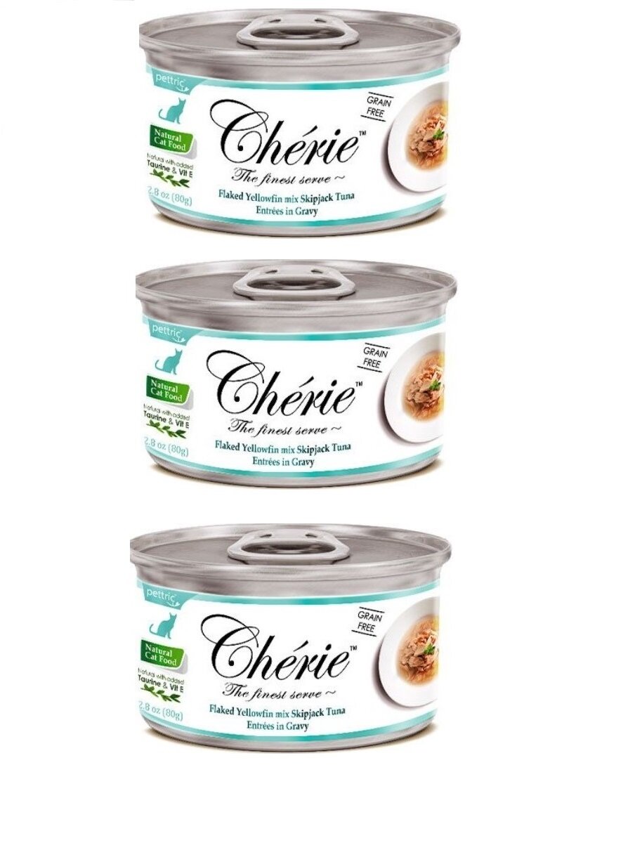 Консервы для кошек Pettric Cherie тунец В подливе Flaked Yellowfin mix Skipjack Tuna Entrees in Gravy, 80 гр* 12 шт