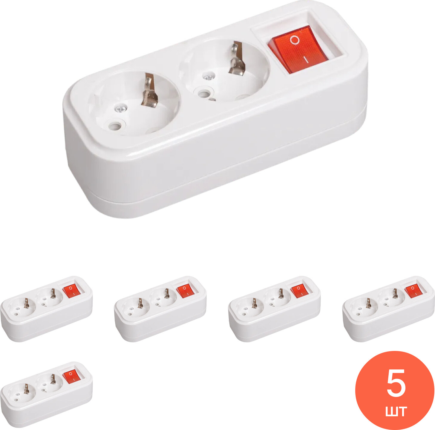 Блок розеток IEK / ИЭК Classic К02В, 2 гнезда 16А 3.5кВт 250В с заземляющими контактами и выключателем, белый KYP11-16-02-00-ZK / колодка электрическая для удлинителя (комплект из 5 шт)