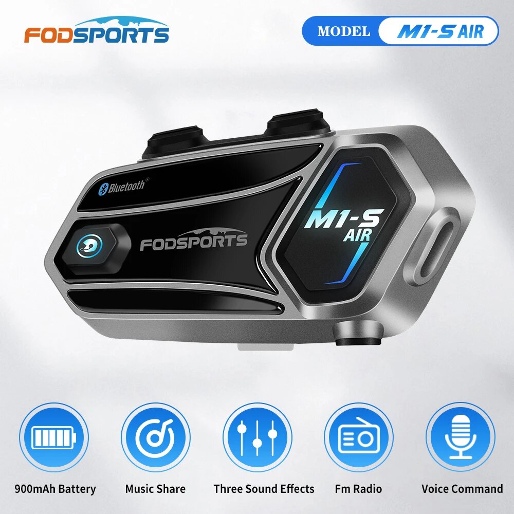 Bluetooth-гарнитура Fodsports M1-S AIR для мотоциклетного шлема, FM-радио, 3 звуковых эффекта, обмен музыкой, Type-C, Четыре человека говорят одновременно.