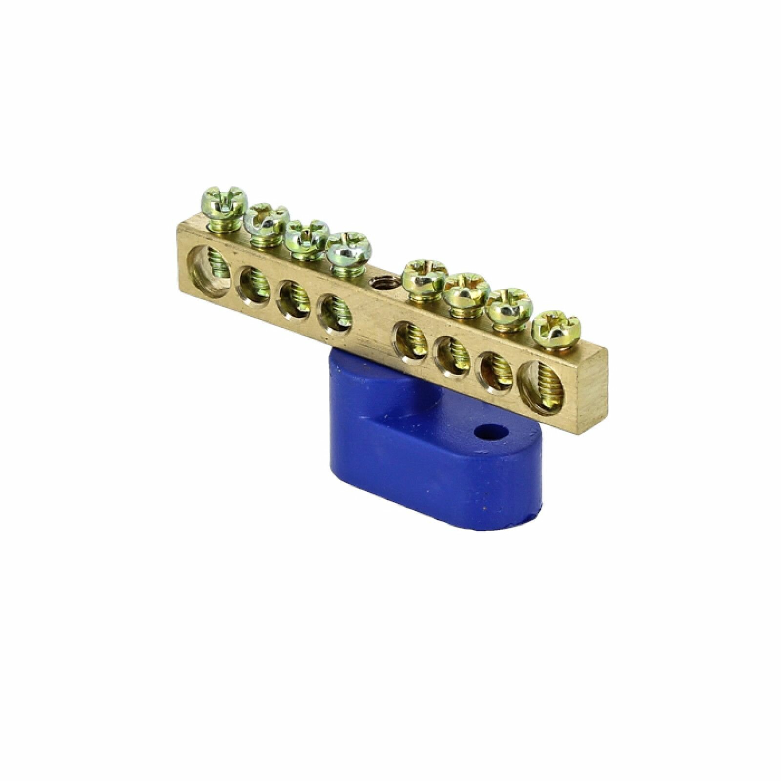 Шина " 0" N (6х9 мм) 8 отверстий, латунь, синий угловой изолятор, EKF PROxima - 10 штук