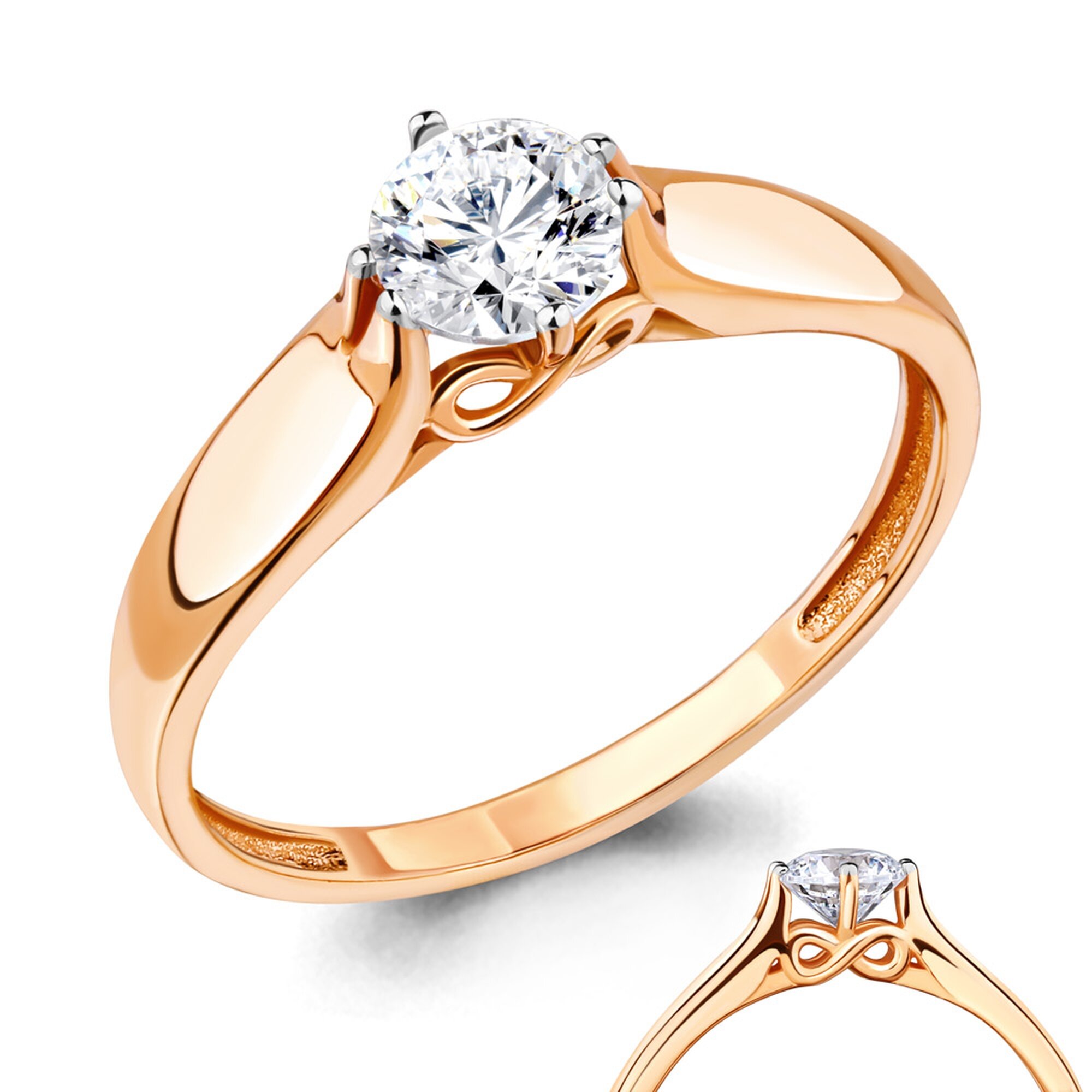 Кольцо помолвочное, красное золото, 585 проба, фианит