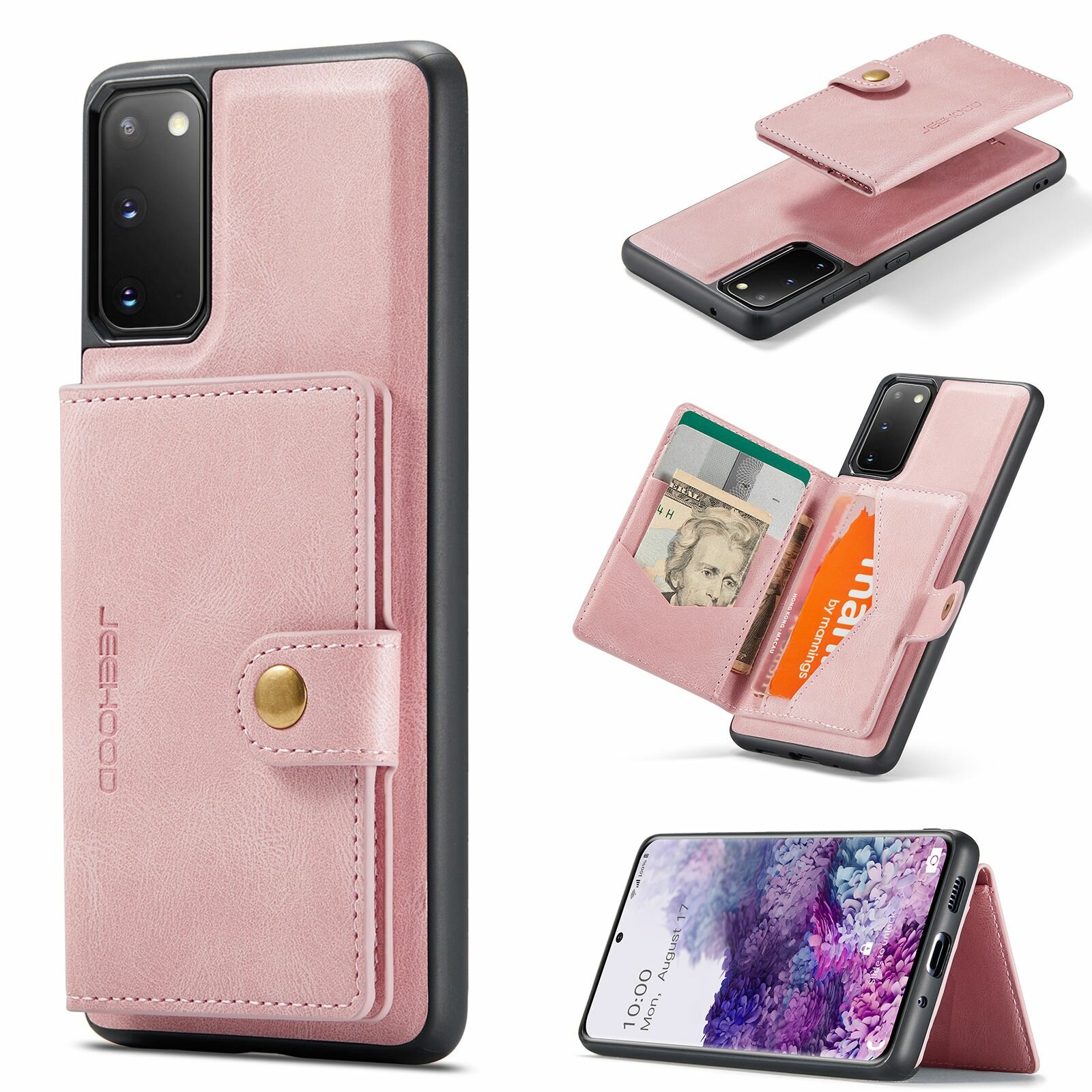 JEEHOOD Mагнитный кожаный чехол для Samsung Galaxy S20 (Самсунг Галакси С20), держатель магнитной карты, 2-в-1 чехол из спилка