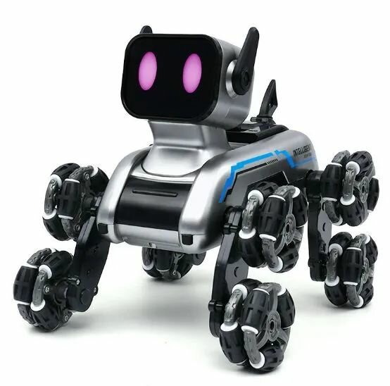 Собака робот восьмиколесная, Робот-игрушка для собак трюковая машина, вращающаяся на 360, с яркими огнями,2024 г. Подарок