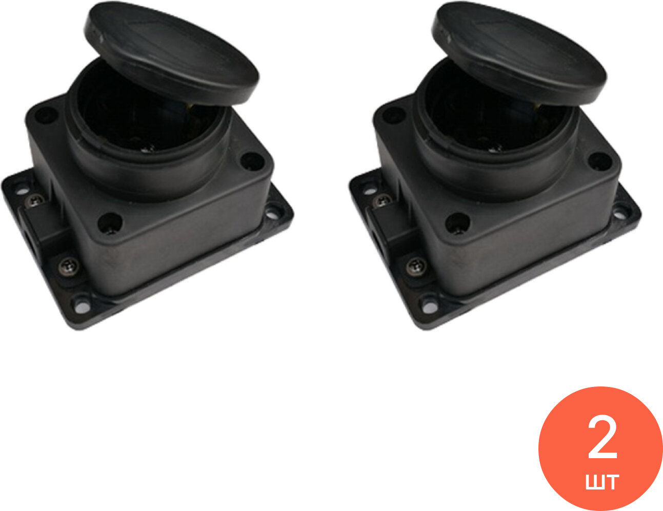 Розетка силовая штепсельная IN HOME / Ин Хоум, 16А 230В IP44, черная, с заземляющими контактами и заглушкой, 4690612010250 (комплект из 2 шт)