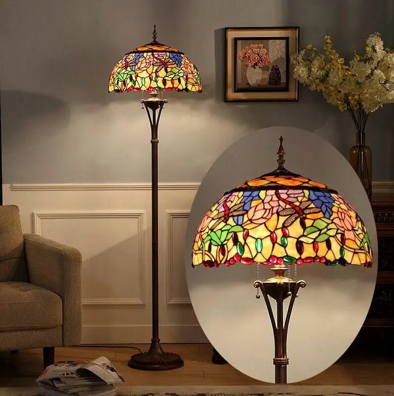 Ретро витраж Тиффани гостиная спальня прикроватная тумбочка торшер