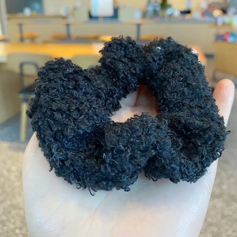 Мягкие плюшевые резинки для волос с помпоном Черный, PO-13