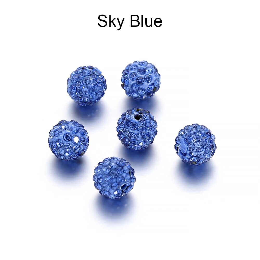 Бусины синие Sky Blue 10мм с кристаллами, 10 шт.