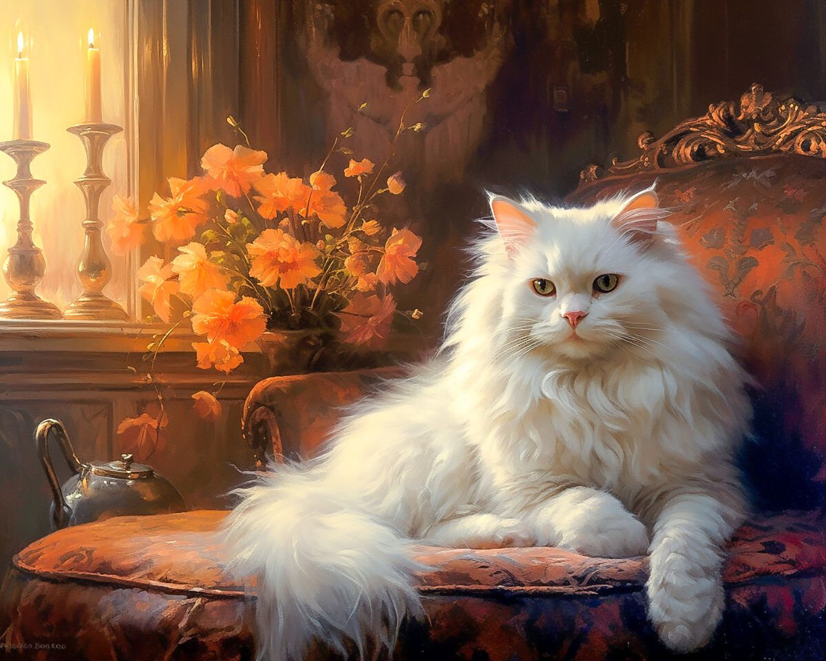 Картина по номерам белый кот 40х50