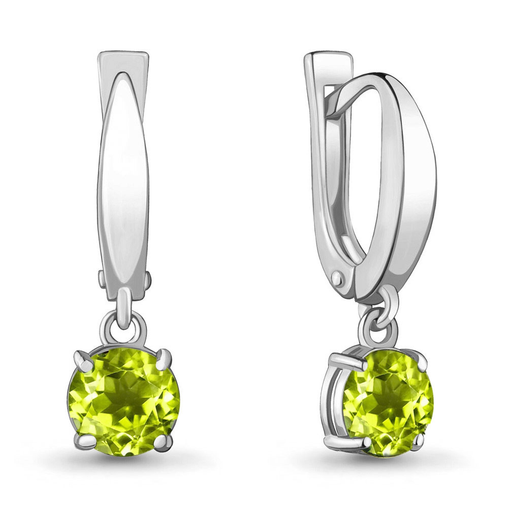Серьги, серебро, 925 проба, родирование, хризолит