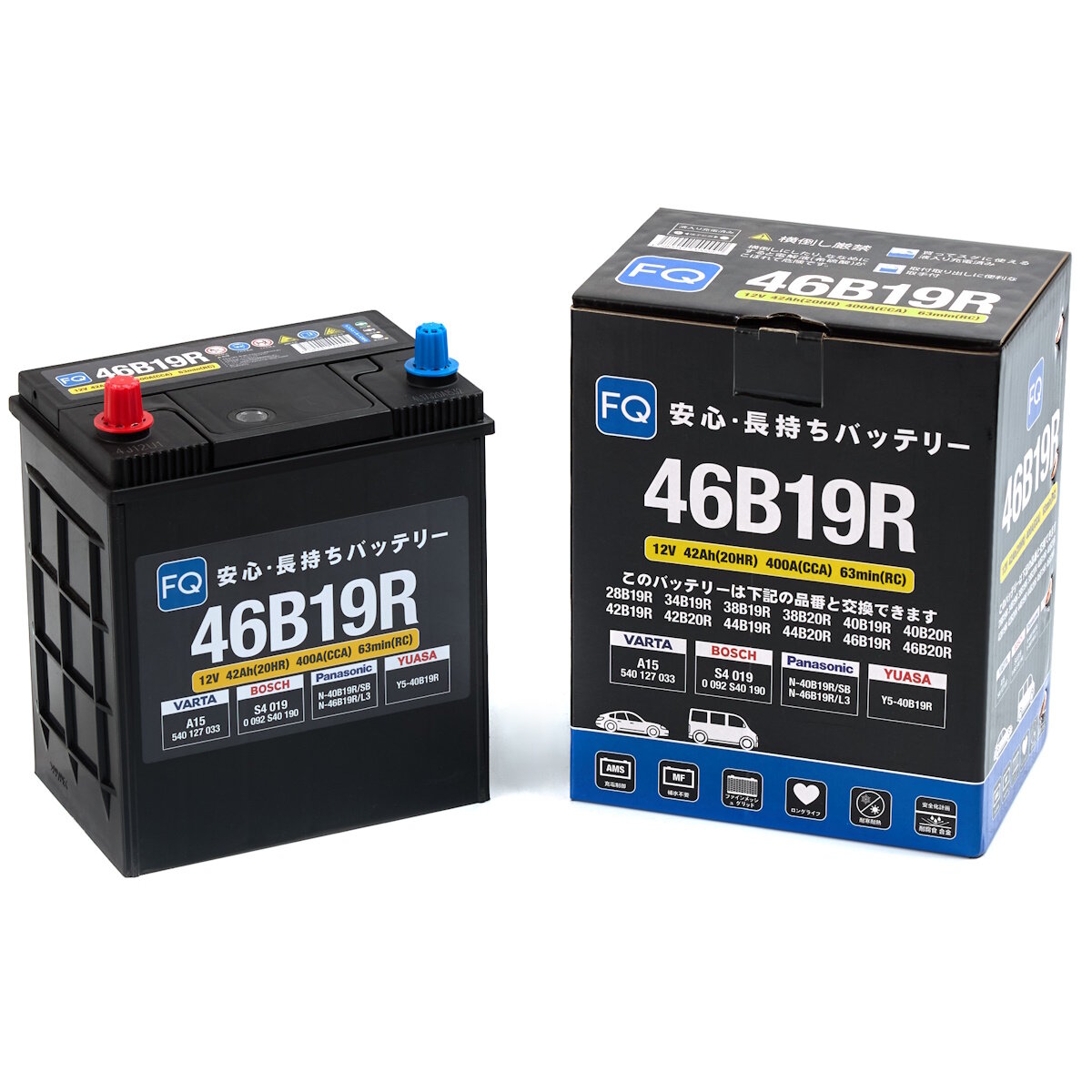 Авто аккумулятор FQ 46B19R 12В 42Ач 400А 186х127х220 мм прям. пол.