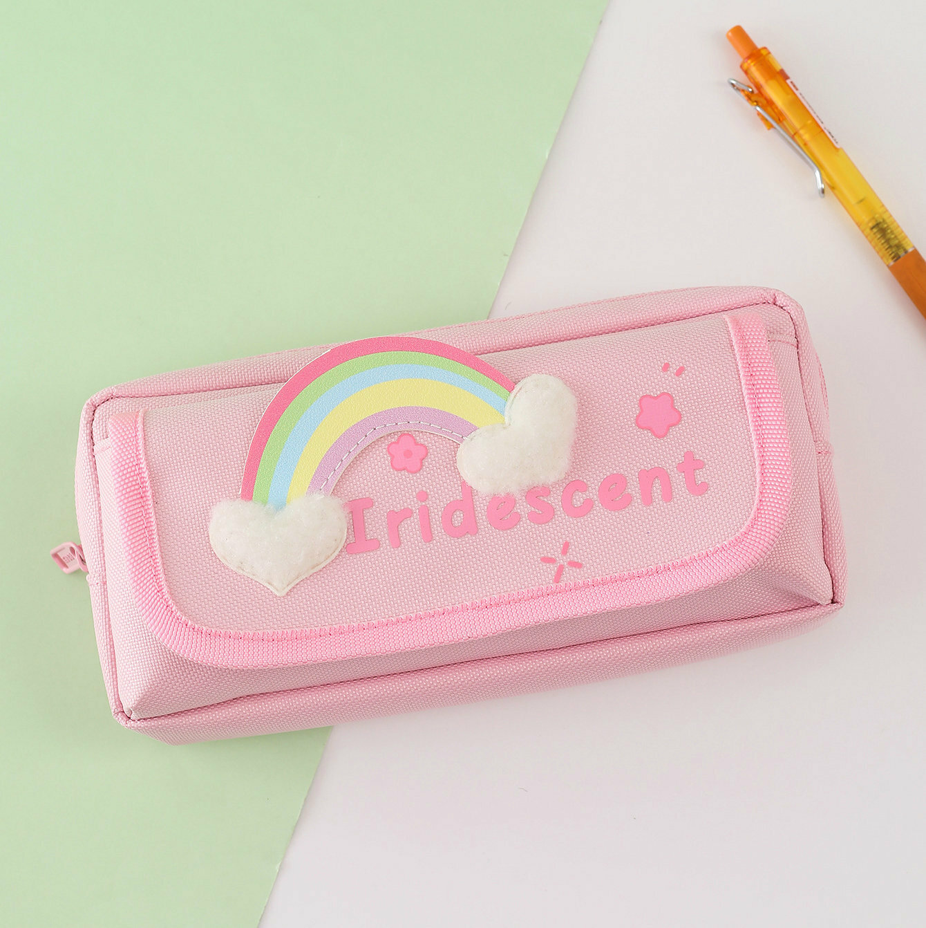 Пенал "Радужный", розовый, для девочек