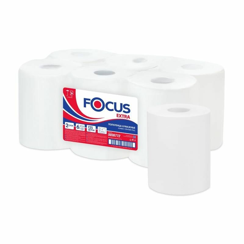 Полотенца бумажные Focus Для держателя, Jumbo, 2 слоя, 125 м, 6 рулонов (5036772)