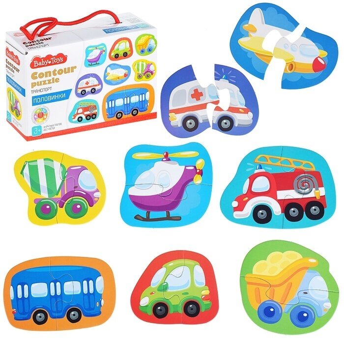 Пазл Десятое Королевство контурные, Половинки Транспорт, Baby Toys (04122)