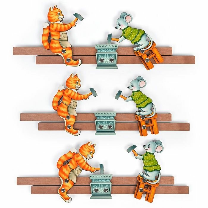 Игрушка-стучалка Нескучные игры Богородская игрушка "Кузнецы: Кот и Мышь", окрашенная (8765/45)