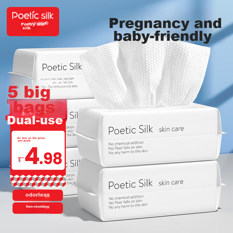 Shibuo Disposable Face Towels, 80 Sheets * 5 Packs, Soft Cotton Towels, for Men And Women, Face Washing, Pull-Out Style Facial Cleansing Towels, Family Pack