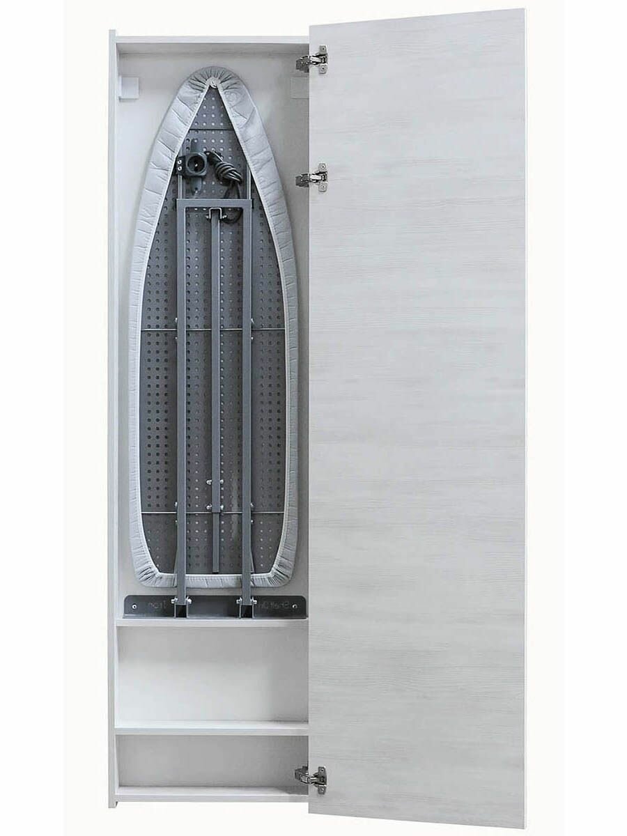 Встроенная гладильная доска с зеркальным фасадом Айрон Бокс XL, Выбеленный дуб распашная право