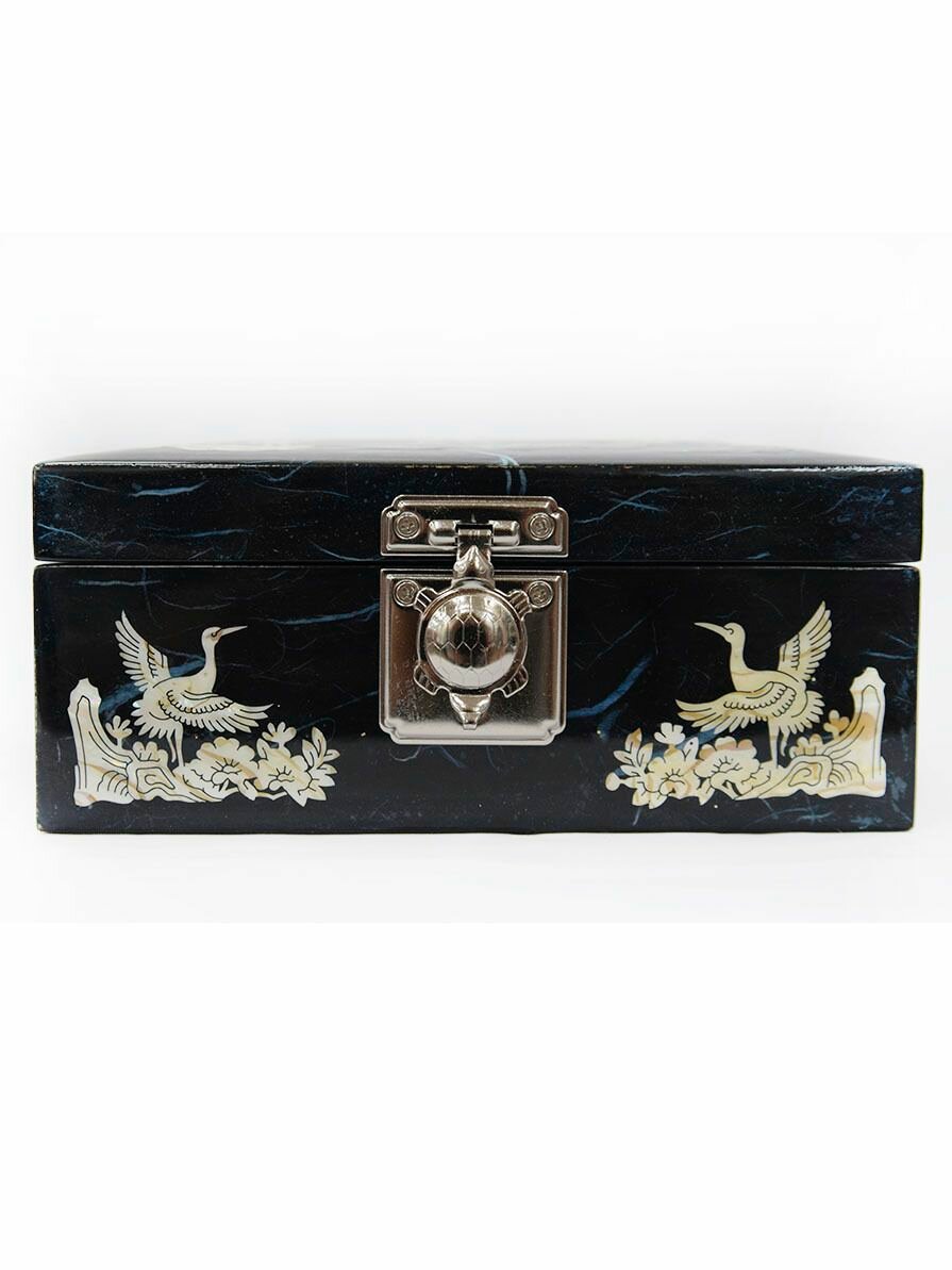 Шкатулка Журавли ручной работы синяя, Южная Корея 160х105х70мм