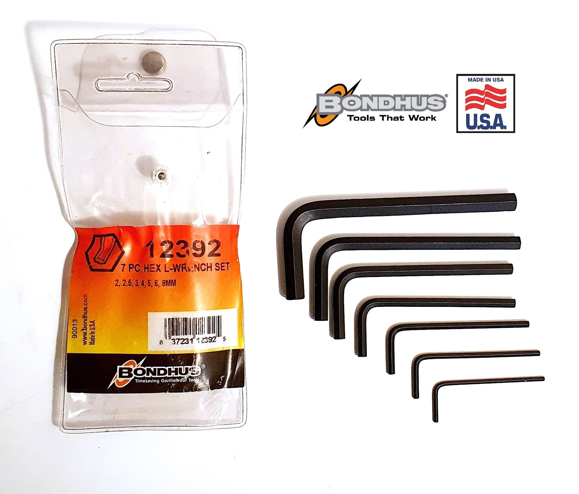 Набор из 7 шестигранных черных ключей в чехле BONDHUS (12392) HEX размеры 2-8 мм, L-образные