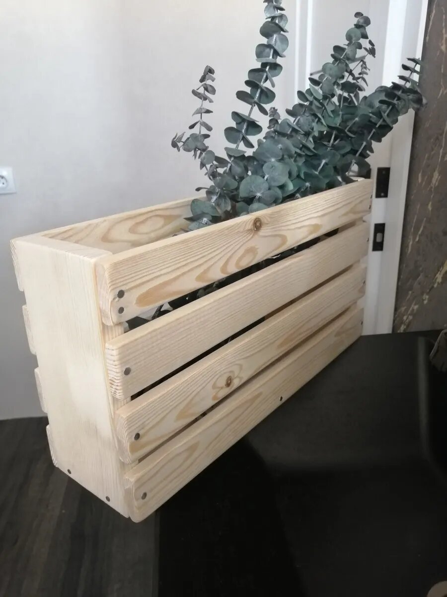 Кашпо для цветов, ящик длинный деревянный интерьерный для хранения