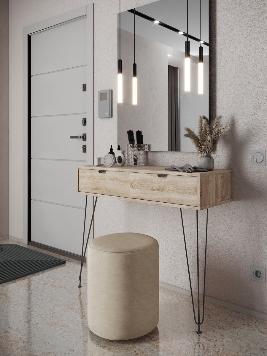 Подвесной туалетный столик на ножках Фабрика Стиль Шери 5, 854х800х350 мм, дуб сонома