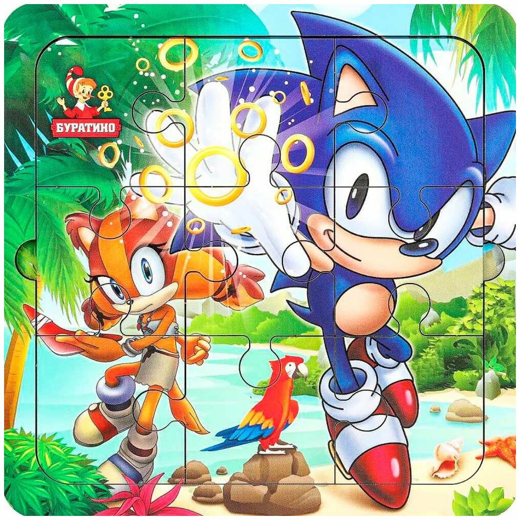 Деревянный пазл "Соник", размер 15х15 см, развивающая рамка-вкладыш для малышей, классический паззл головоломка из 9 крупных элементов
