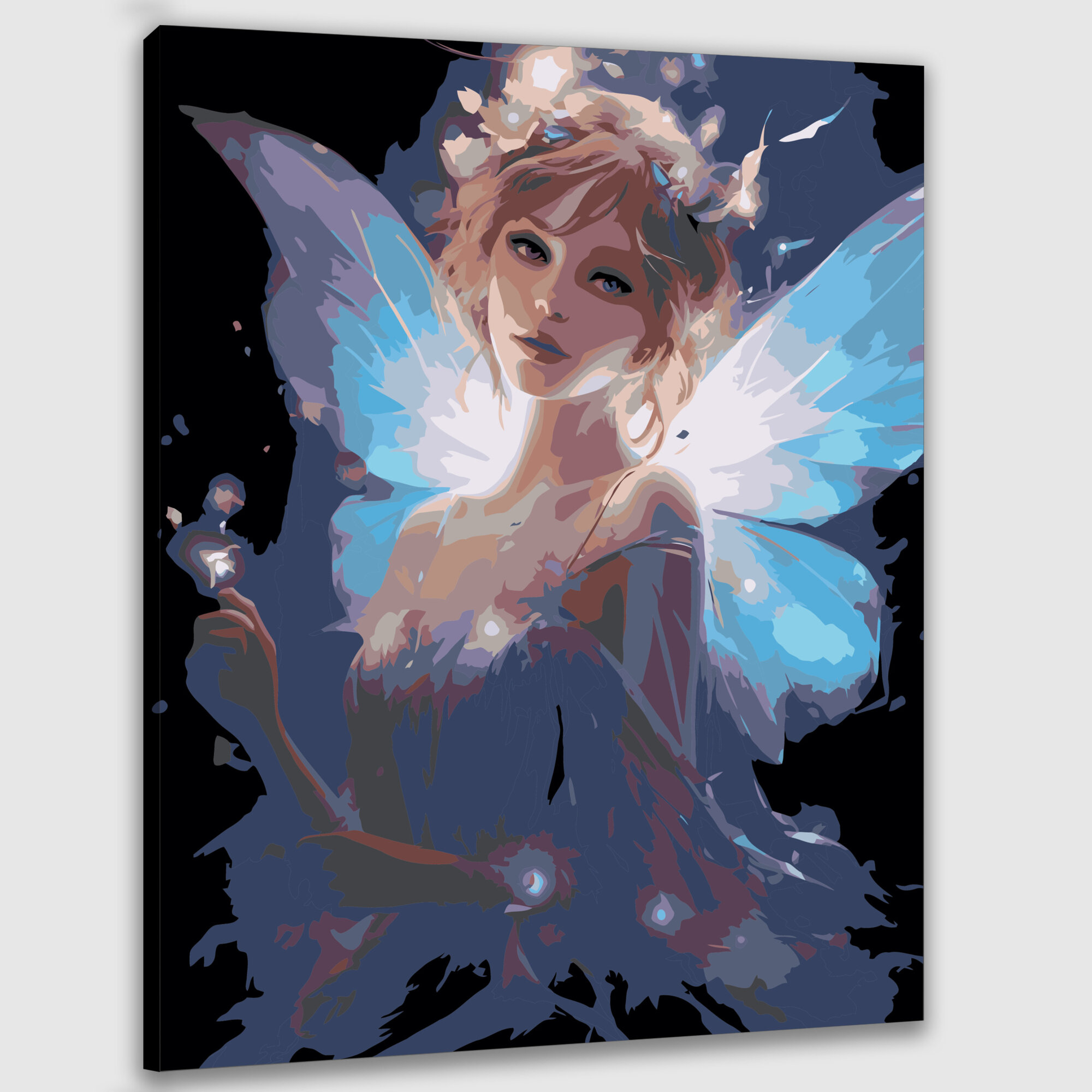 Картина по номерам 40x50 см, фея, крылья, переливы, радуга, мистика, существа, пейзажи