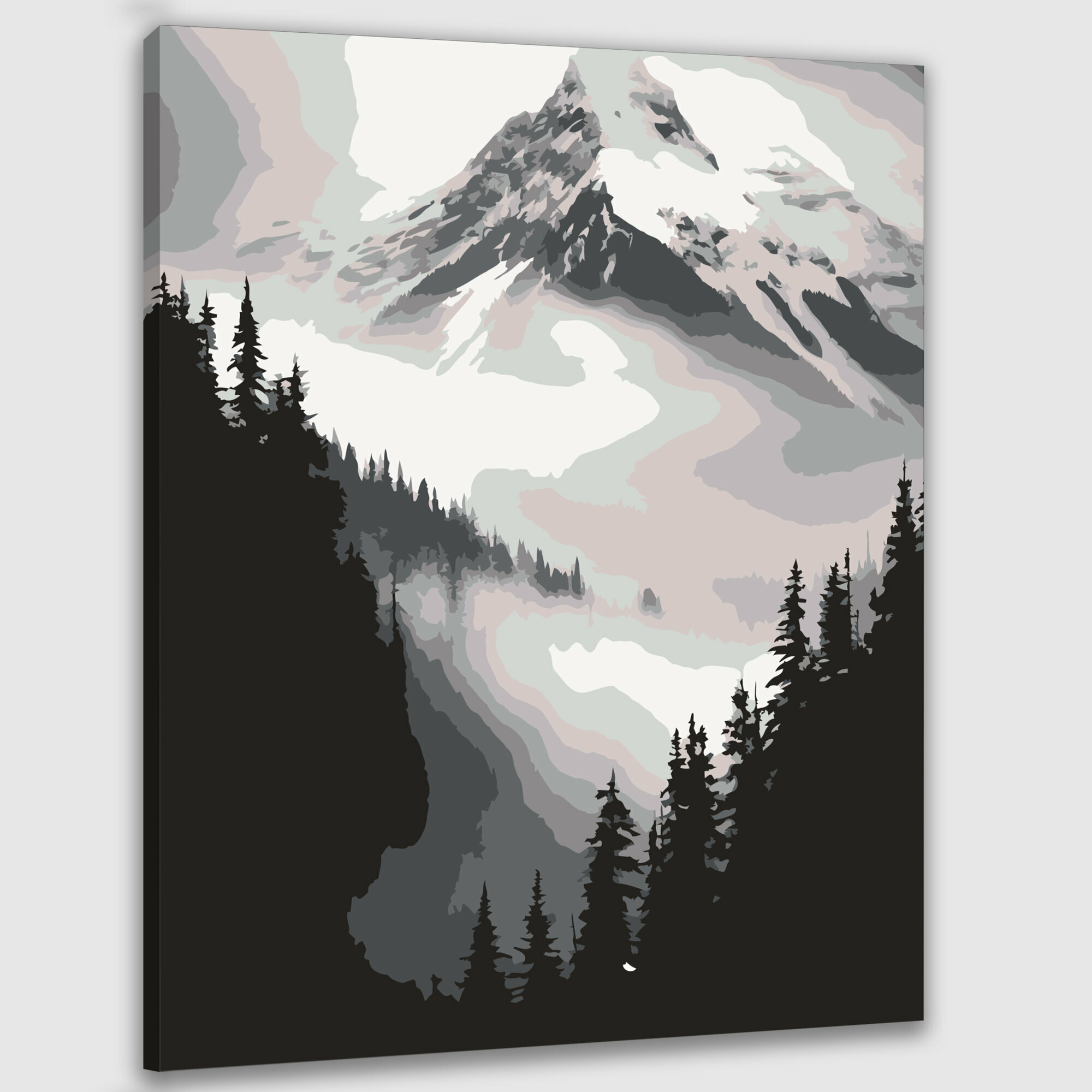 Картина по номерам 40x50 см, горный хребет, туман, лес, черно-белая фотография, монохроматическая палитра, 2.8L