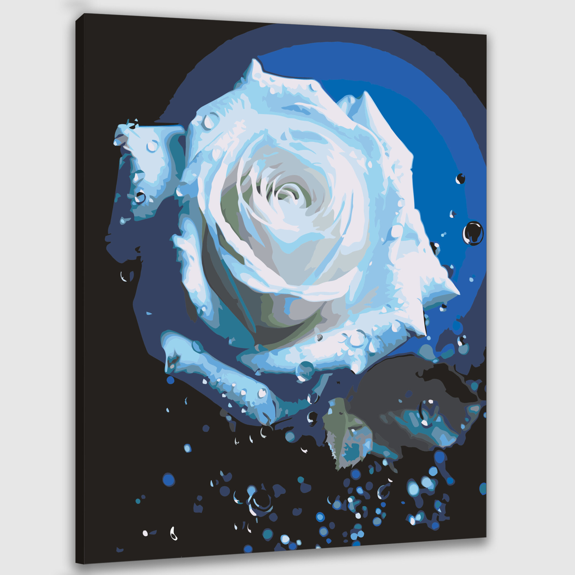 Картина по номерам 40x50 см, белая роза, крупный план, вода, капли, лепестки, красота, нежность, безмятежность