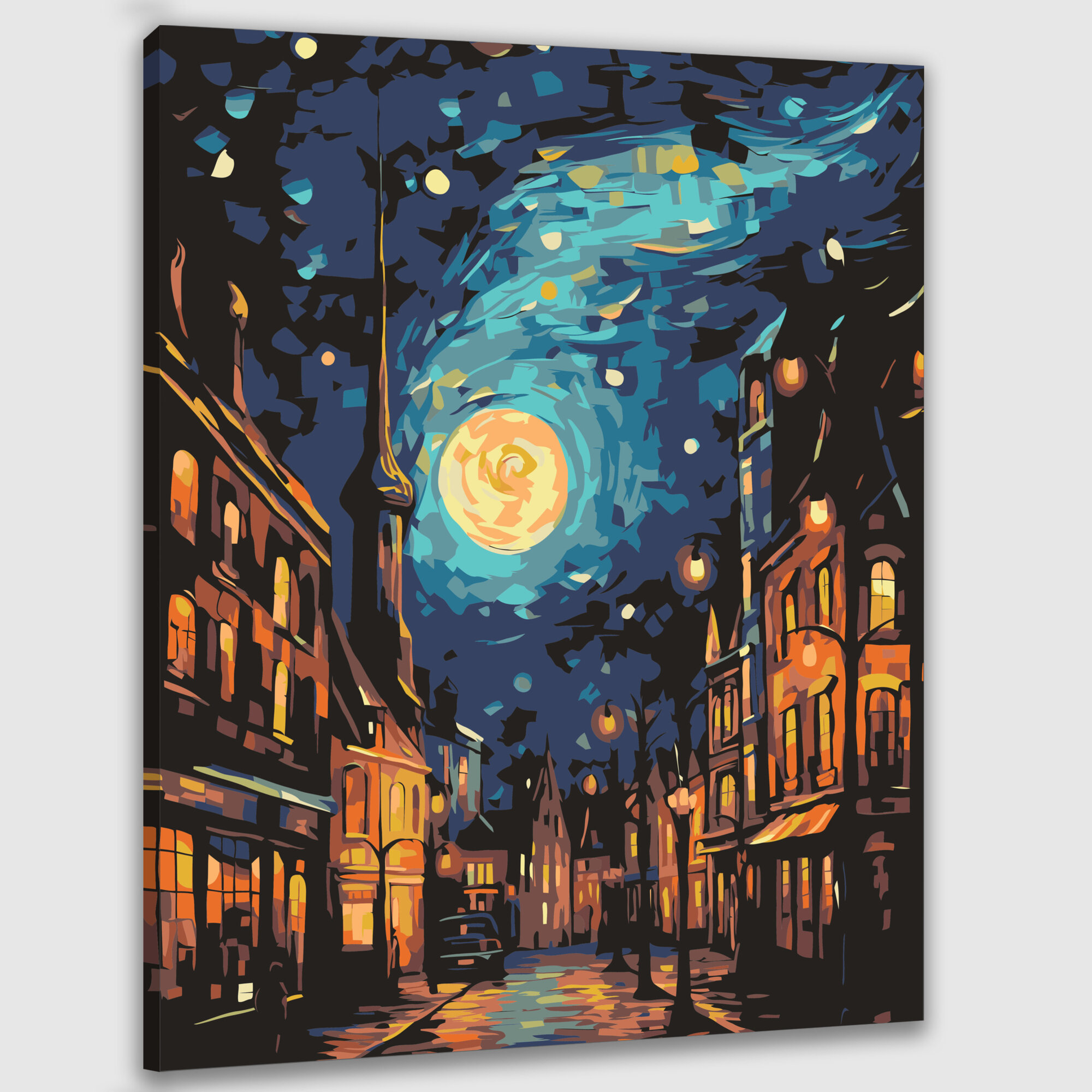 Картина по номерам 40x50 см, цифровое произведение иск, Ван Гог, Звездная ночь, городской пейзаж, ночь, краски