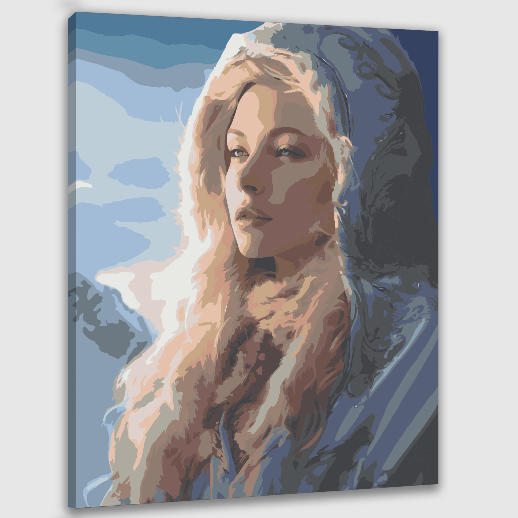 Картина по номерам 40x50 см, фотография, Снегурочка, светлое лицо, зимний свет, роскошная шуба, заснеженный пейзаж