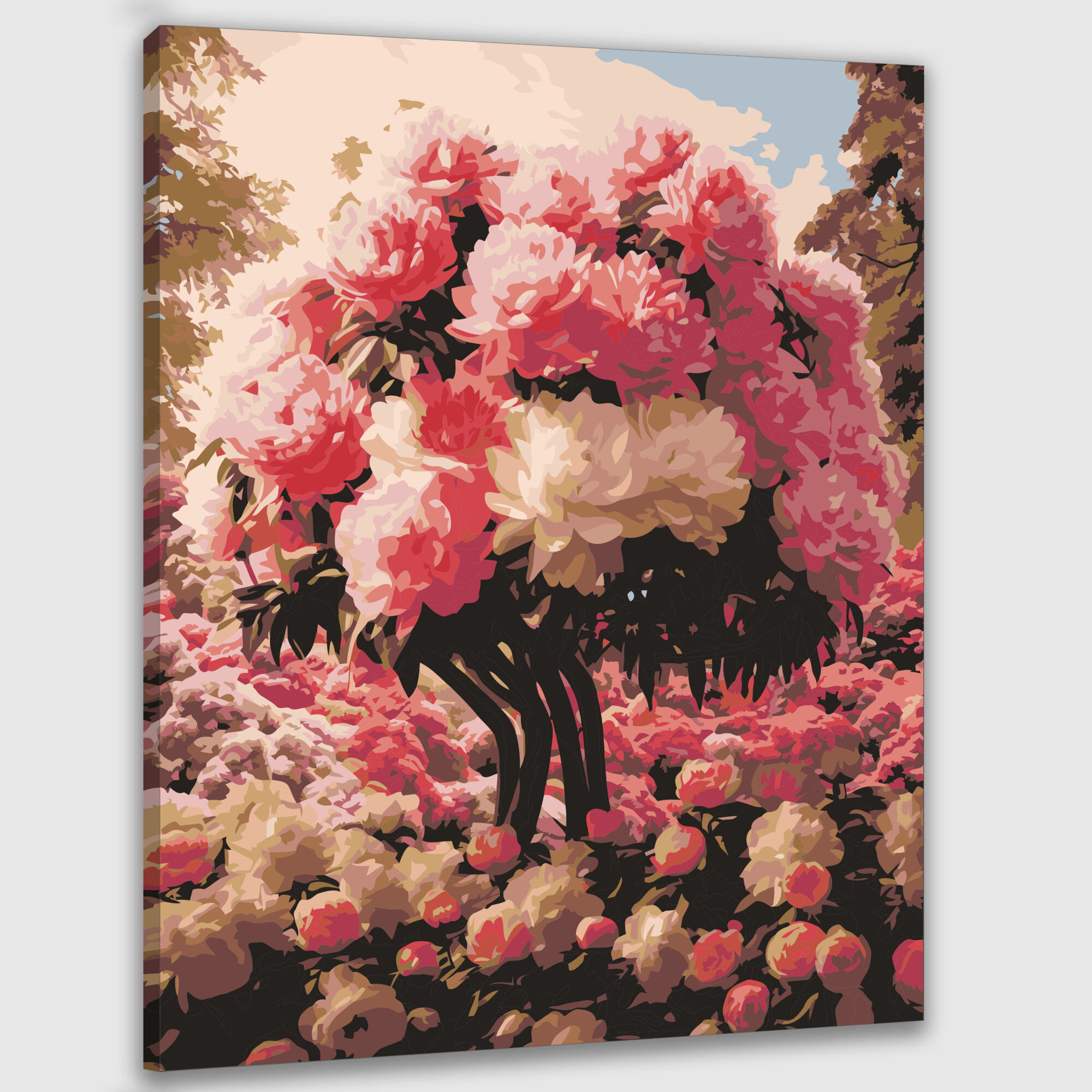 Картина по номерам 40x50 см, картина, фотография, сад, пионы, магнолия, цвета, насыщенные, естественная красота, дерево