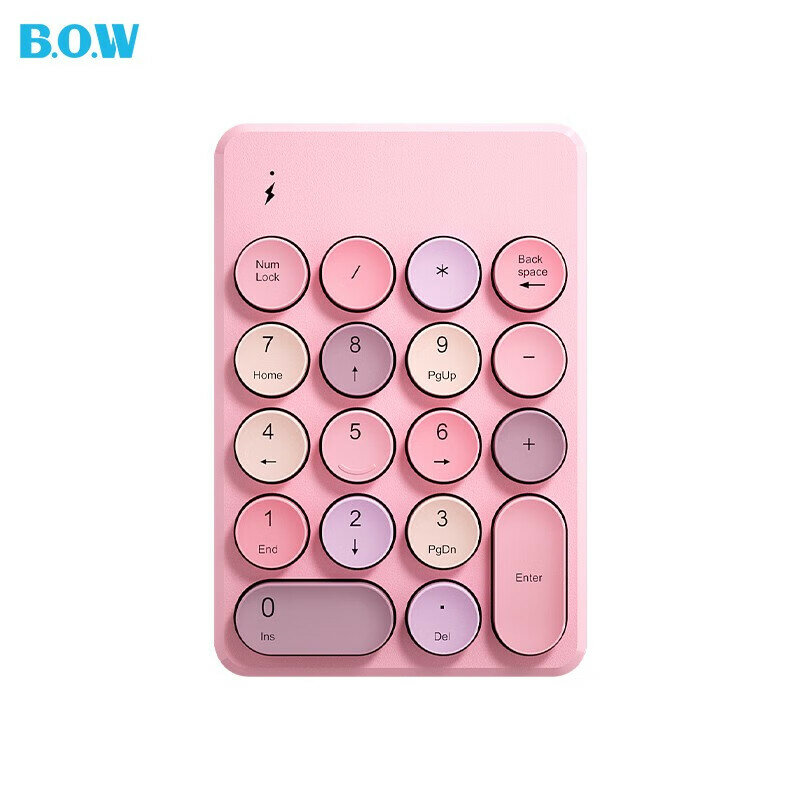Hangshi (BOW) K155 Wireless Digital Keyboard, Financial Accounting Office, Retro Round Cap, External Laptop Desktop Universal Keyboard, Iridescent Pink
