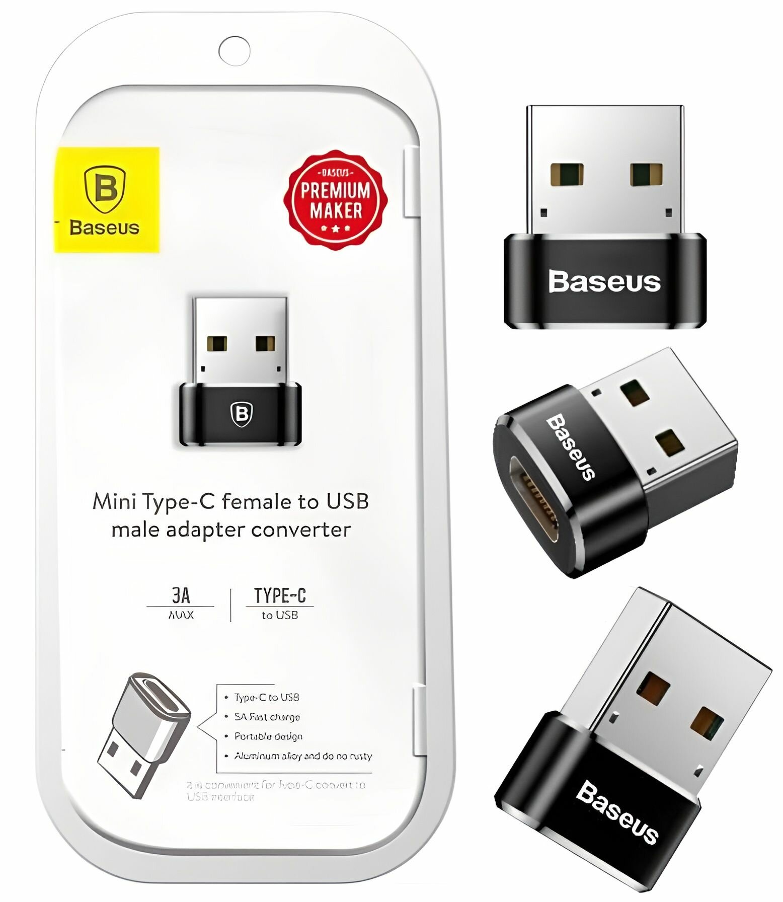 Переходник Baseus OTG Type-C to USB 2.0 Female Adapter Converter, 3A черный