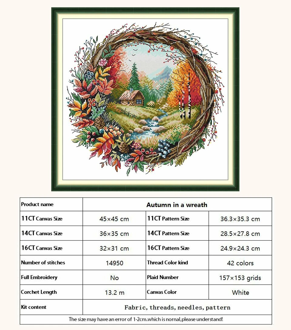 Набор для вышивки крестом Joy Sunday 14CT "Осень в венке" HA265