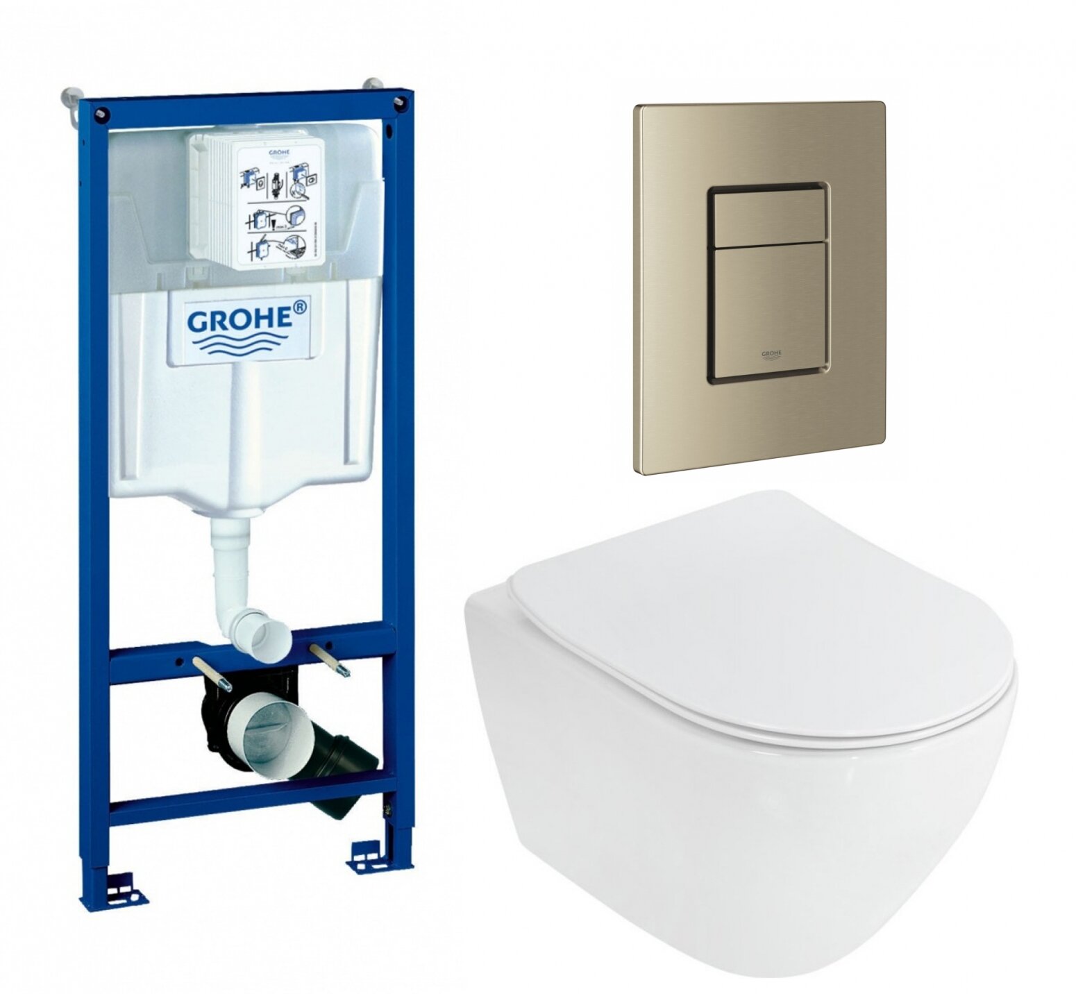 Комплект 3 в 1 инсталляция Grohe Rapid SL + Унитаз подвесной Cezares Stylus CZR-513-TH-R + кнопка никель матовый