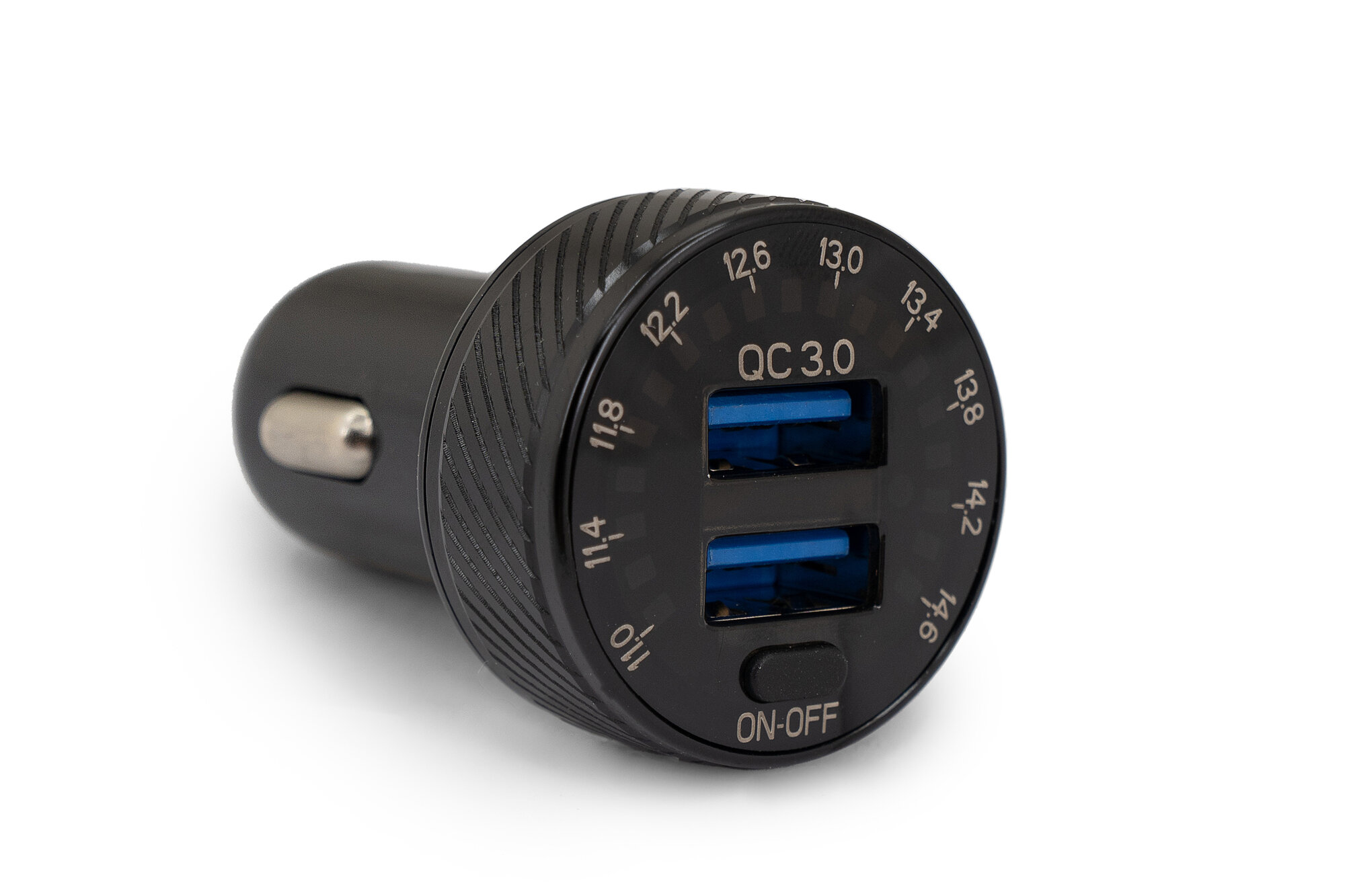 Разветвитель прикуривателя автомобильный на 2 выхода USB Type-A QC3.0 (с вольтметром)