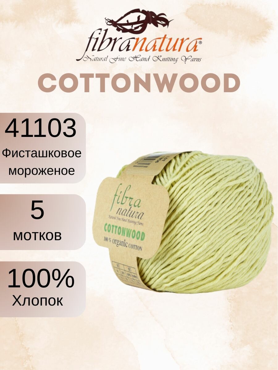 Пряжа Fibra Natura Cottonwood 41103 фисташковое мороженое (50г/105м, упаковка 5 мотков)